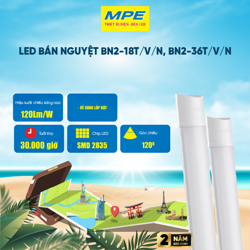Đèn Led Bán Nguyệt MPE thân đèn nhựa cao cấp seri BN2 18W/36W/48W, trọng lượng nhẹ, dễ lắp đặt ...