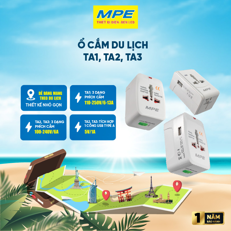 Ổ cắm du lịch MPE seri TA1/TA2/TA3, ổ cắm điện đa năng, ổ cắm chuyển đổi, ổ cắm điện du lịch, 3 ...