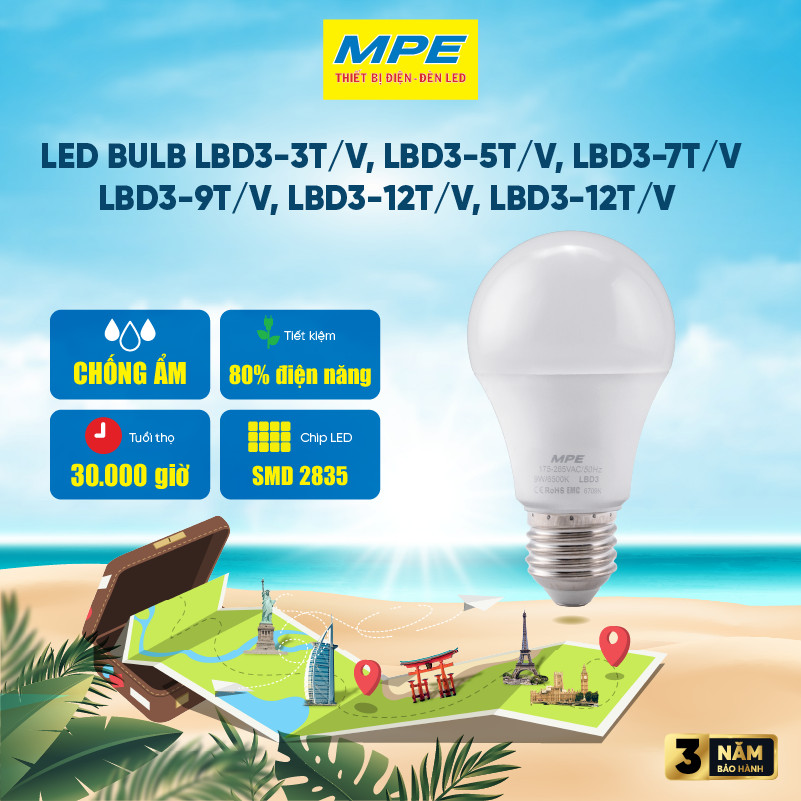 Bóng đèn Led Bulb MPE CHỐNG ẨM Seri LBD3 3W/5W/7W/9W/12W/15W, đèn led ...