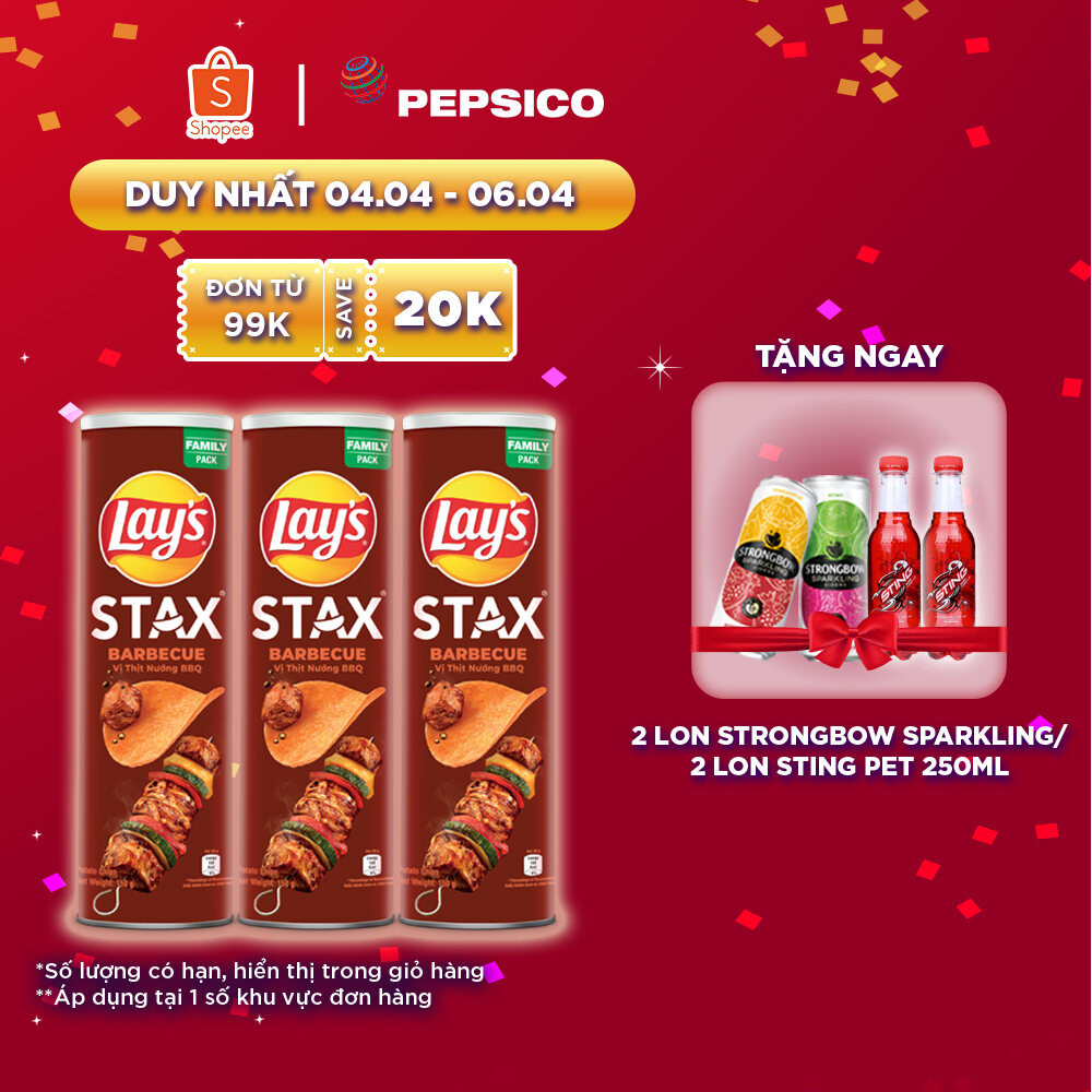 Combo 3 Lay's Stax Khoai Tay Mieng Vi Thit Nuong BBQ 150G | Shopee Việt Nam