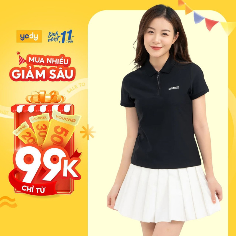 [SALE] Áo polo thể thao nữ YODY vải airycool thoáng mát, cổ phối nẹp ...