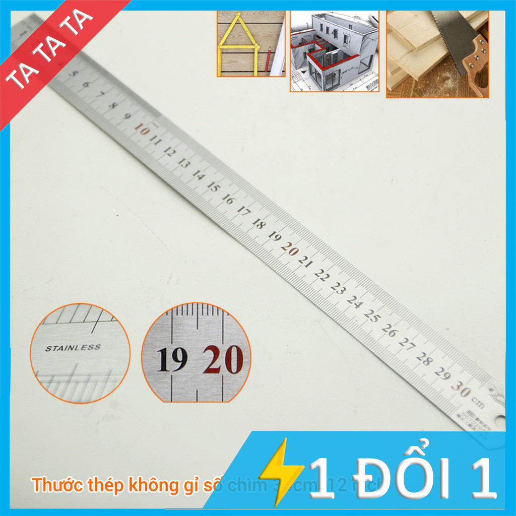 Thước đo không gỉ khắc chữ chìm 12 inch 30cm 2 hệ inch và mét | Shopee ...