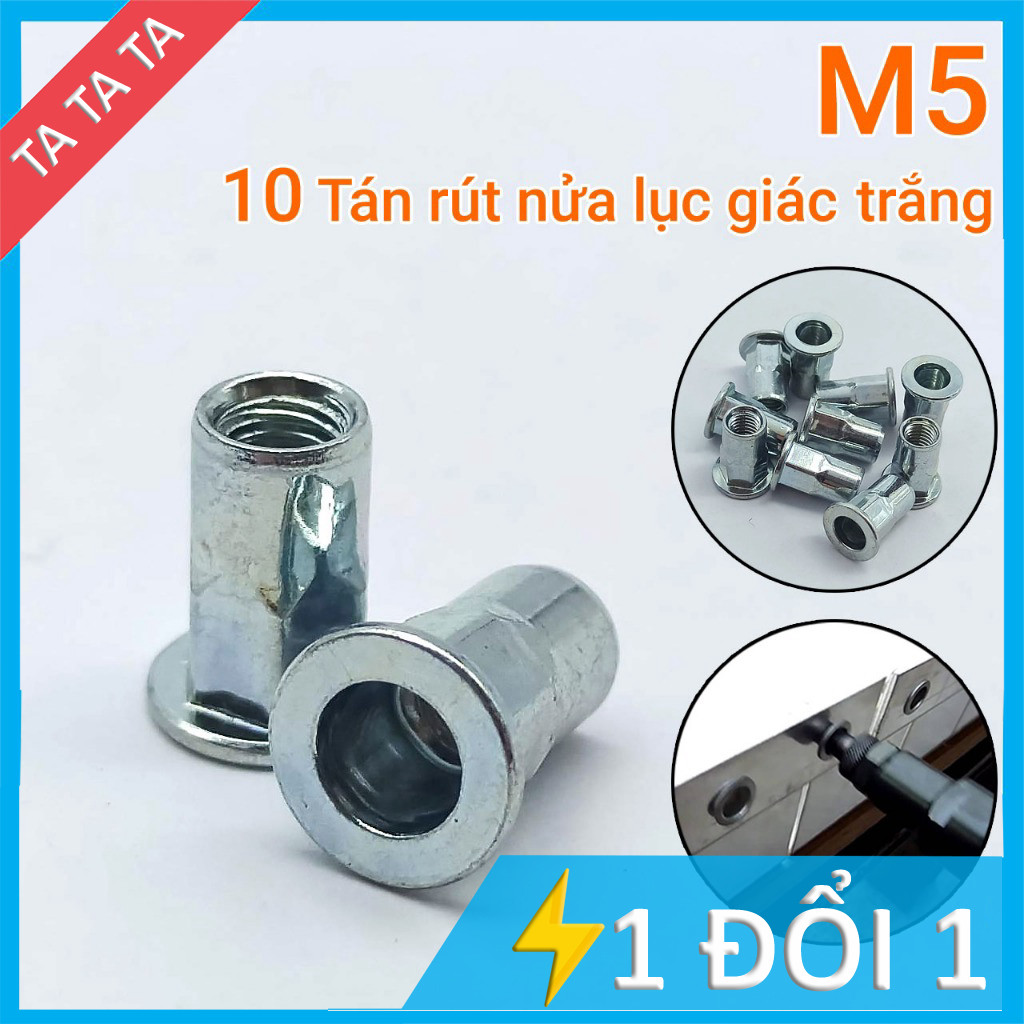 Túi 10 con tán rút, ecu rút M3-M12 thay thế bulong đai ốc dùng để tạo ren trên thép, nhôm, gỗ ...