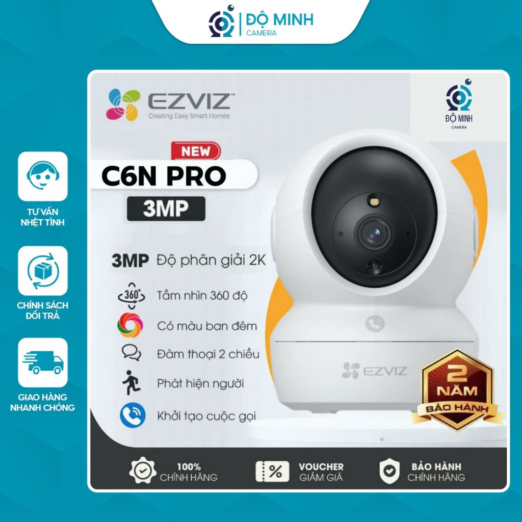 Camera Wifi Ezviz C6N Pro 3MP 2K chính hãng, đàm thoại 2 chiều, xoay 360, cảnh báo chuyển động ...