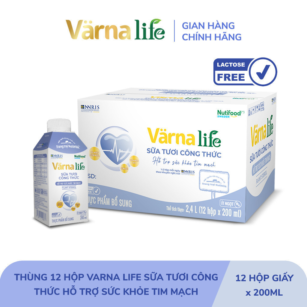 Thùng 12 hộp Varna Life sữa tươi công thức hỗ trợ sức khỏe tim mạch ...