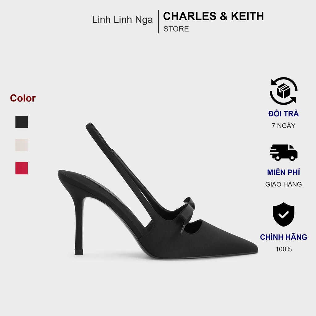 Giày C&K Satin Bow Pointed-Toe Slingback Pumps - CK1-60361556 chính ...
