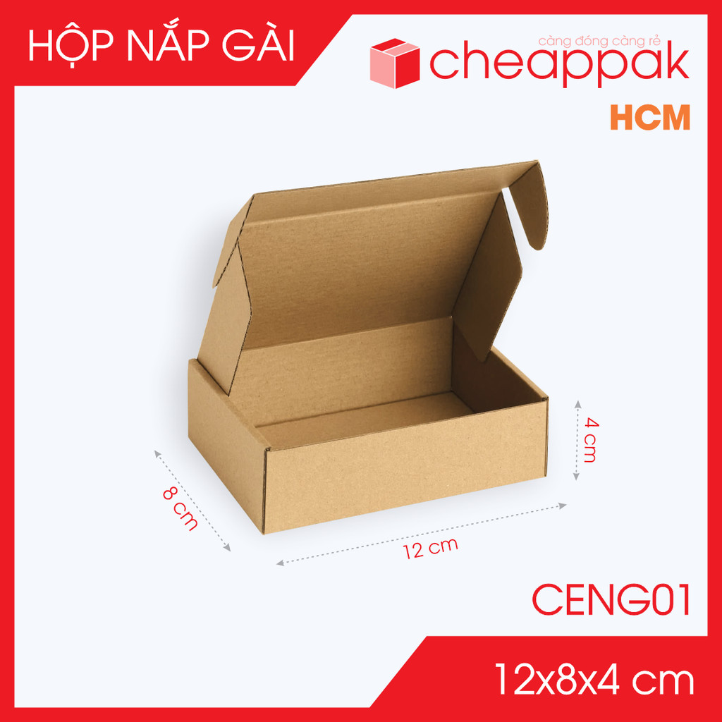 CENG01 - 12x8x4 cm - 100 Hộp carton nắp gài đóng hàng giá rẻ, hộp gói ...