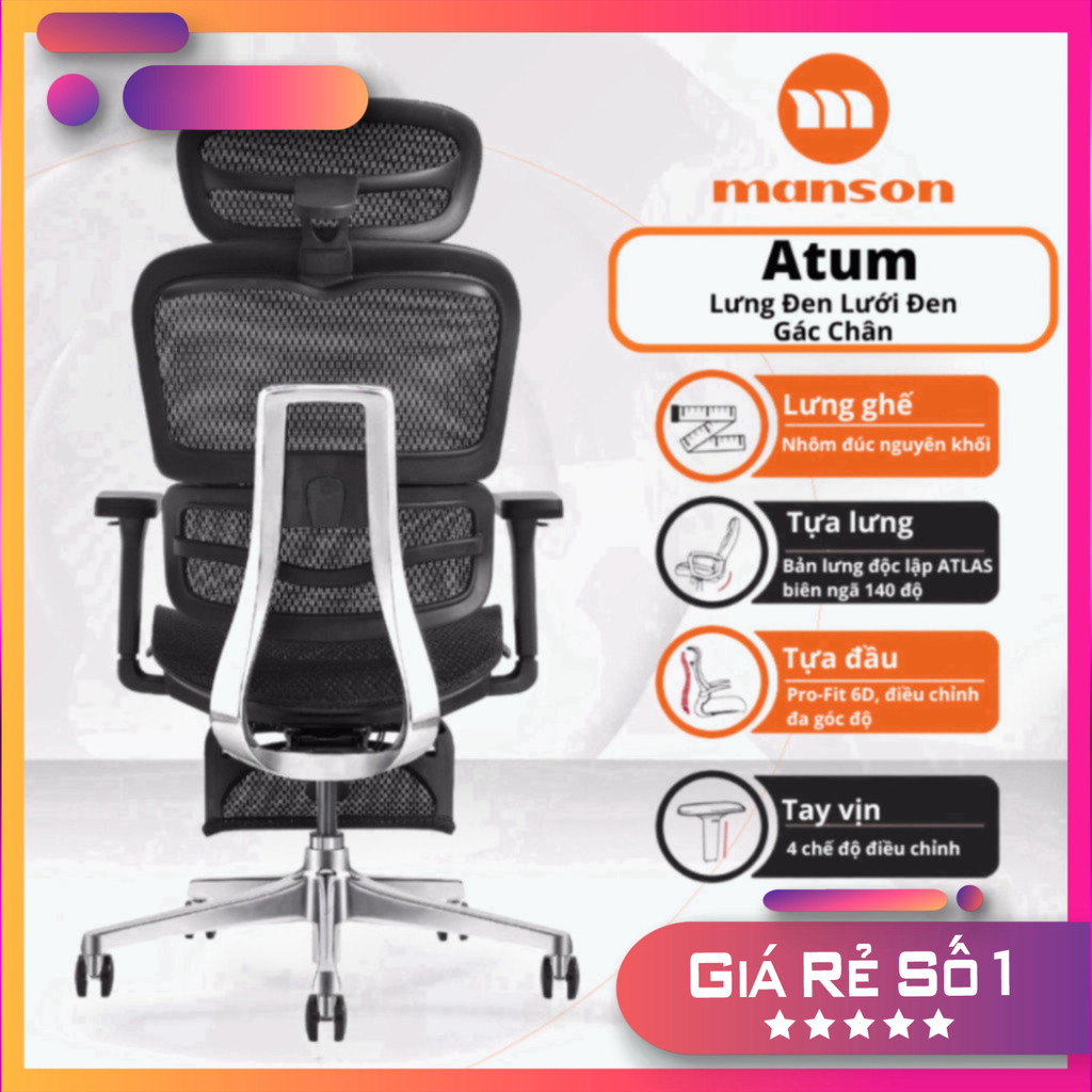 New Sale sốc [Chính Hãng] Ghế Manson Atum Màu Đen / Xám - Ghế Xoay Công ...