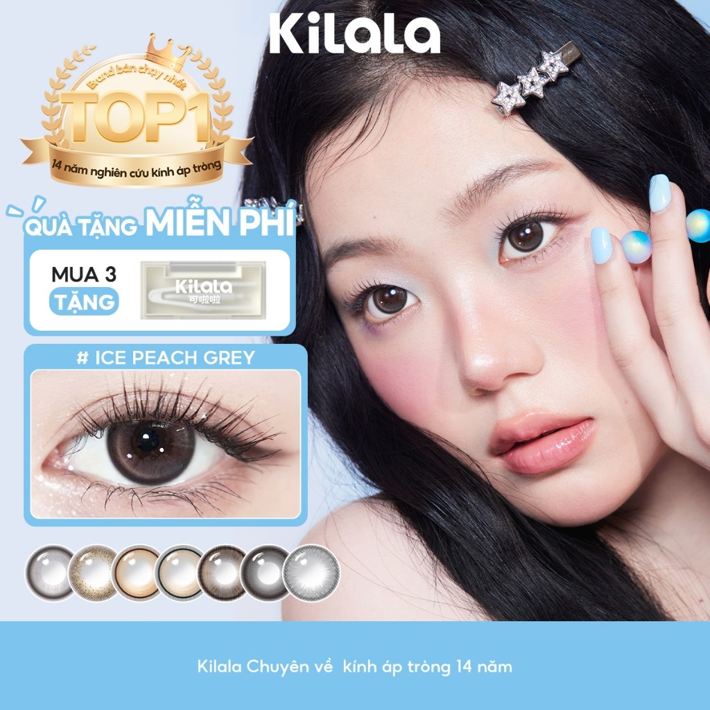 Kính áp tròng Kilala lens 1 ngày màu xám DIA 14.0mm 14.2mm 14.5mm và ...