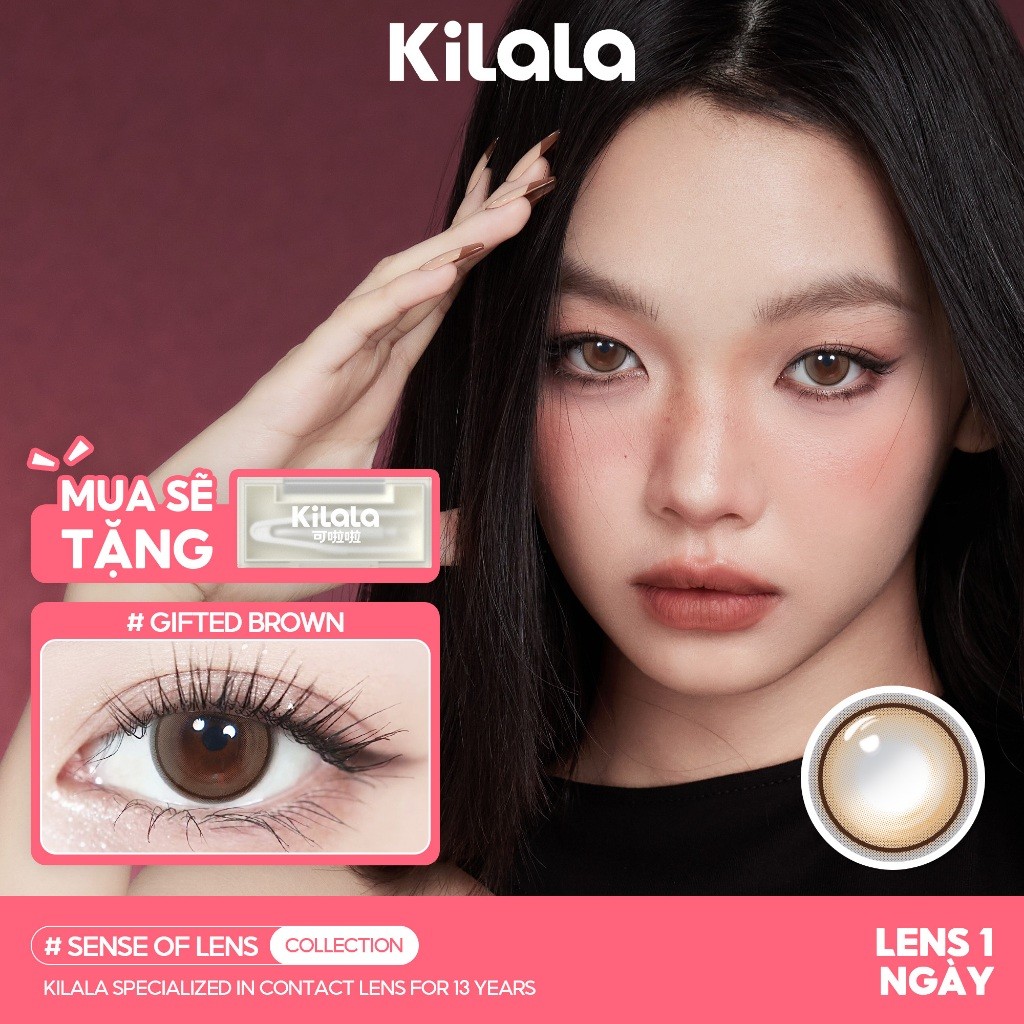 10 chiếc Kính áp tròng Kilala lens 1 ngày màu lam Gifted Brown DIA 14 ...