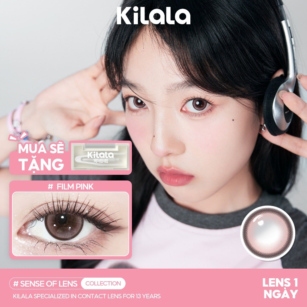 10 chiếc Kính áp tròng Kilala lens 1 ngày màu hồng Film Pink DIA 14.1mm ...