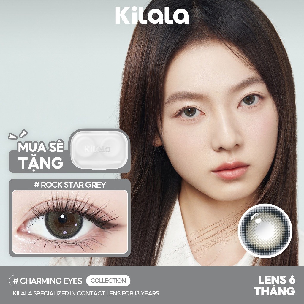 Kính áp tròng Kilala màu xám Rock Star Grey lens cận 6 tháng DIA 14.2mm ...