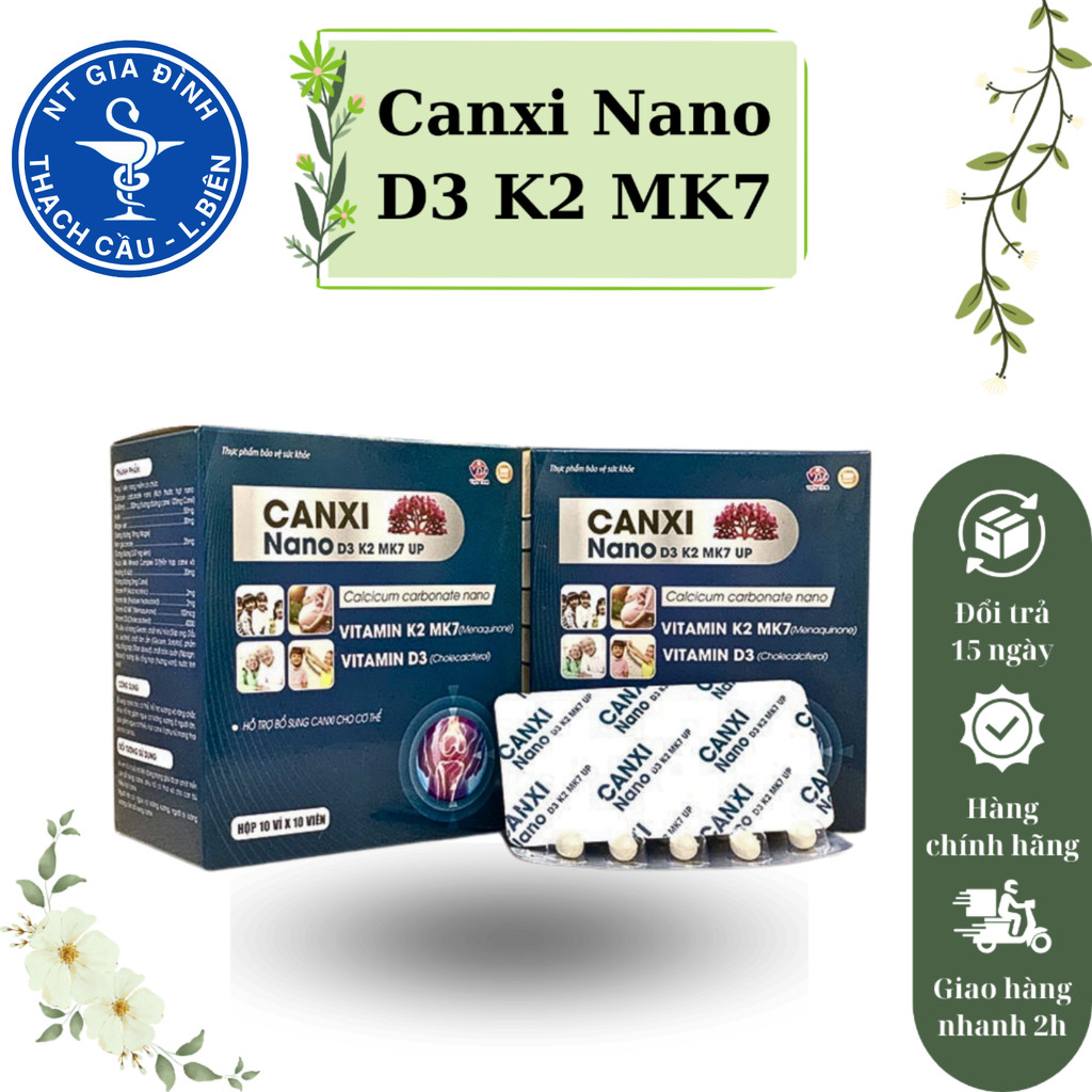 Canxi Nano D3 K2 MK7 – Bổ Sung Canxi, Hỗ Trợ Xương Chắc Khỏe – Hộp 100 Viên - Hàng Chính Hãng ...