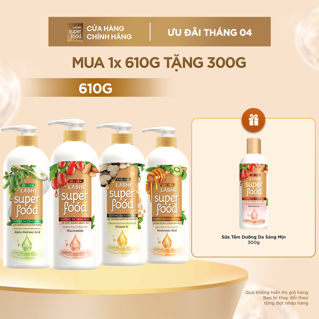 Combo Sữa Tắm LASHE SUPERFOOD 610G + Tặng Sữa Tắm LASHE SUPERFOOD Dưỡng ...