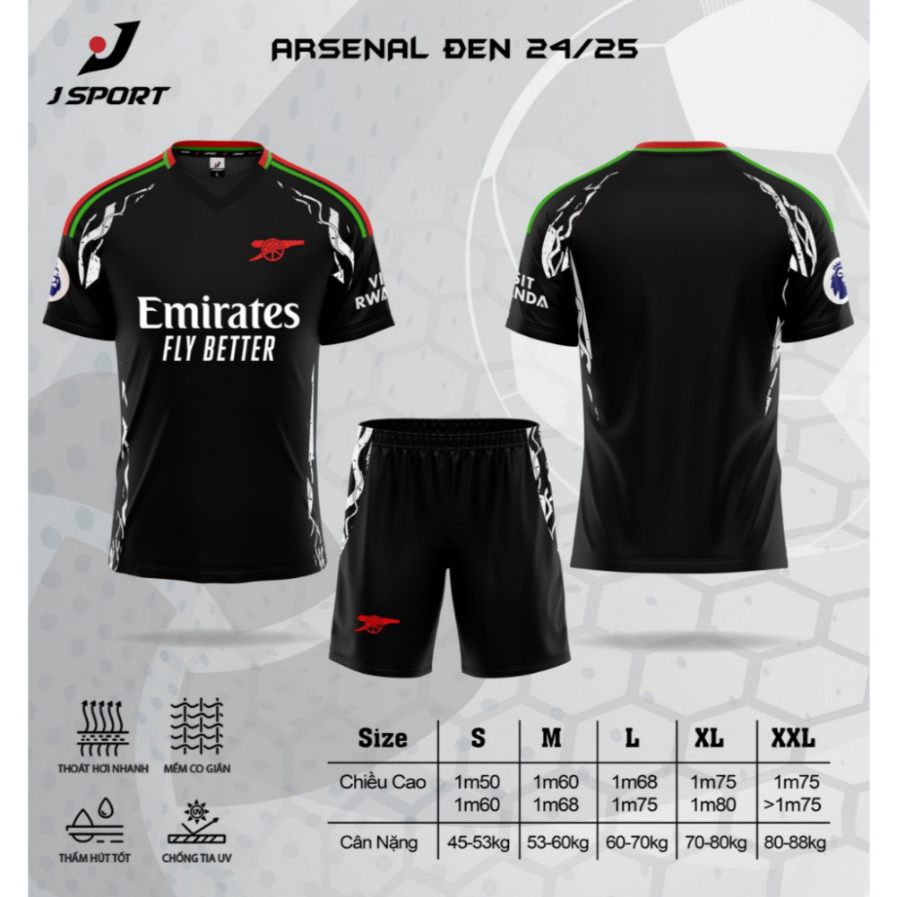 (Mẫu Mới) Quần Áo bóng đá tuyển Arsenal logo thêu , Bộ quần áo đá banh sân khách đen Thun Lạnh ...