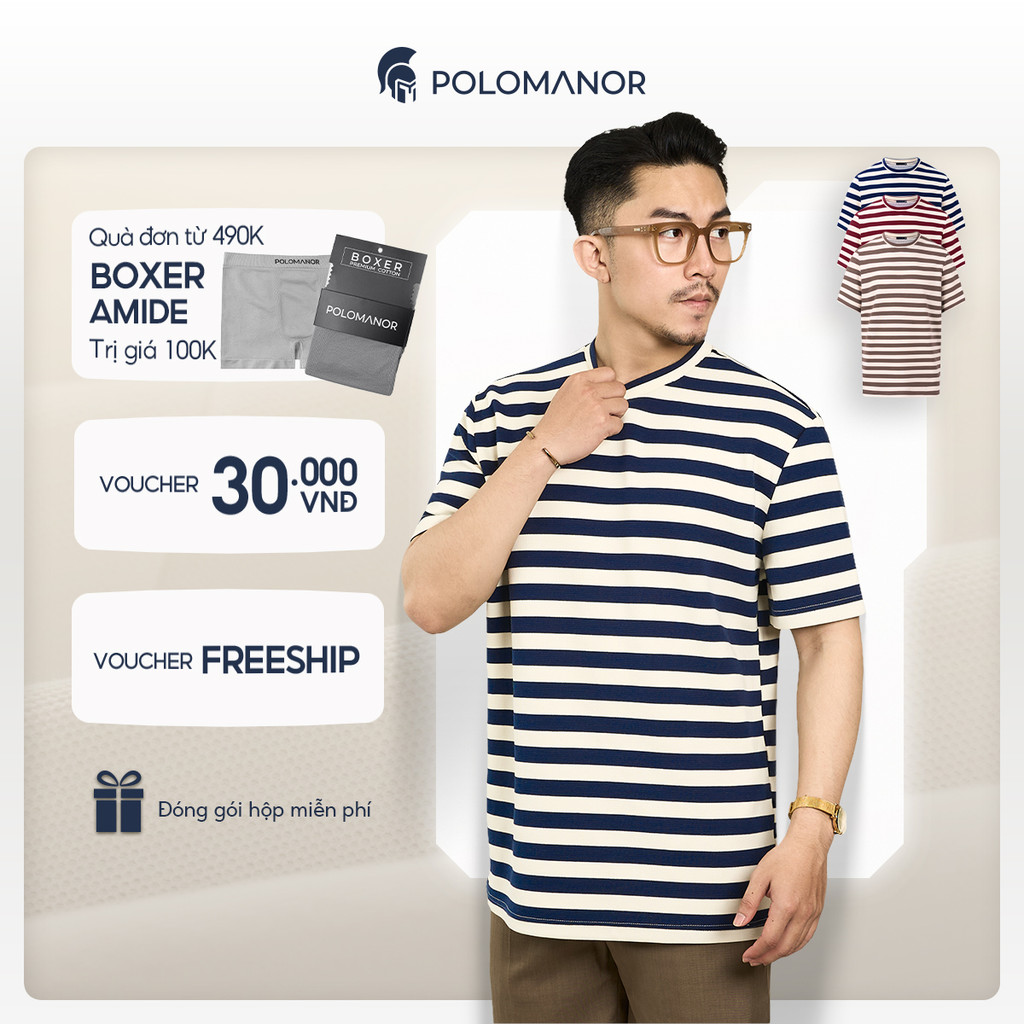 [GIẢM 50% - 23/4] Áo thun nam cổ tròn kẻ sọc TSHIRT TOBY, BST TỪ NHÀ RA ...