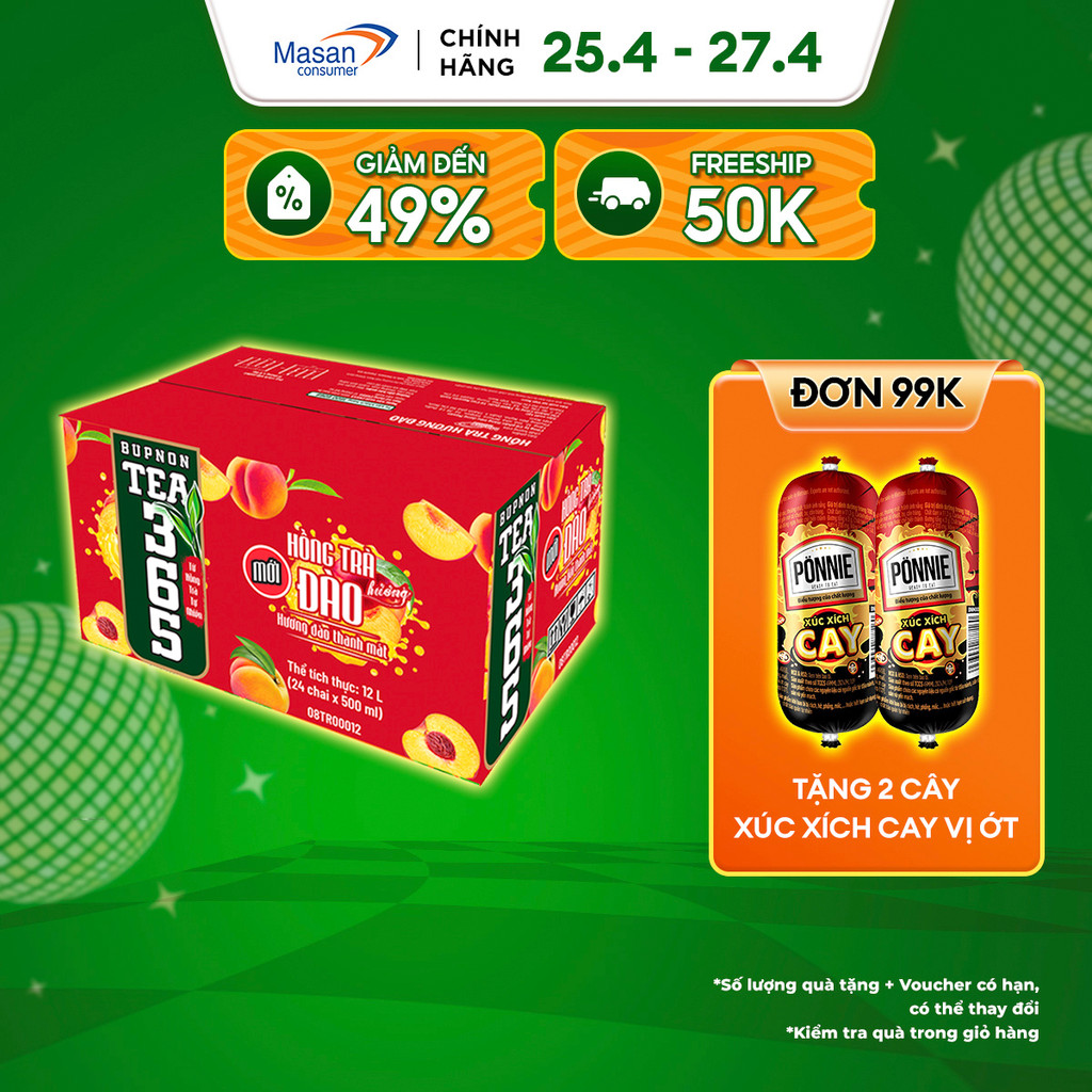 Hồng Trà BUPNON TEA365 Hương Đào - Thùng 24 Chai x 500ML | Shopee Việt Nam