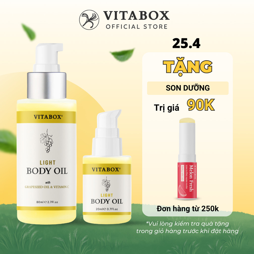 Dầu dưỡng thể sáng da Vitabox Light Body Oil hỗ trợ mờ thâm, đều màu da 80mL | Shopee Việt Nam