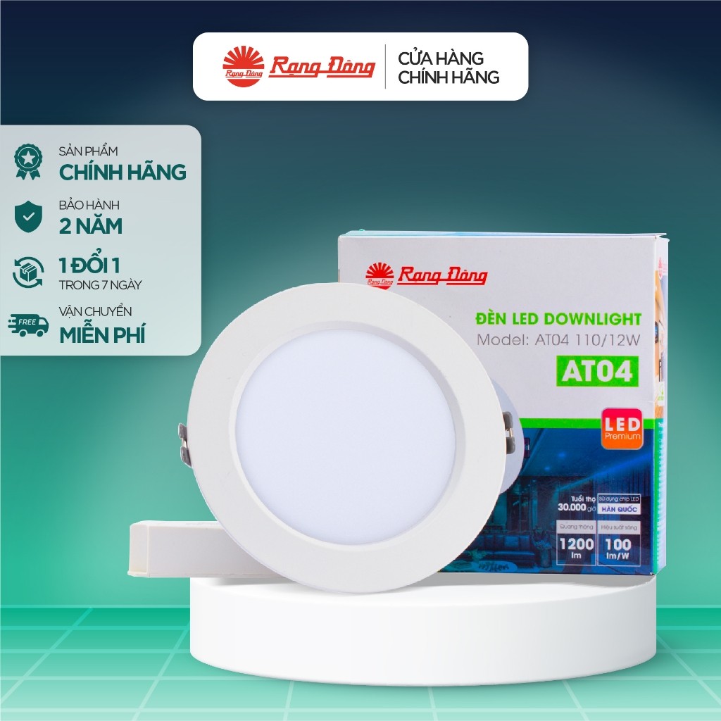 Đèn led âm trần Rạng Đông 9W, 12W, 7W AT04, Đèn downlight Rạng Đông sáng Trắng/Trung Tính/Vàng ...