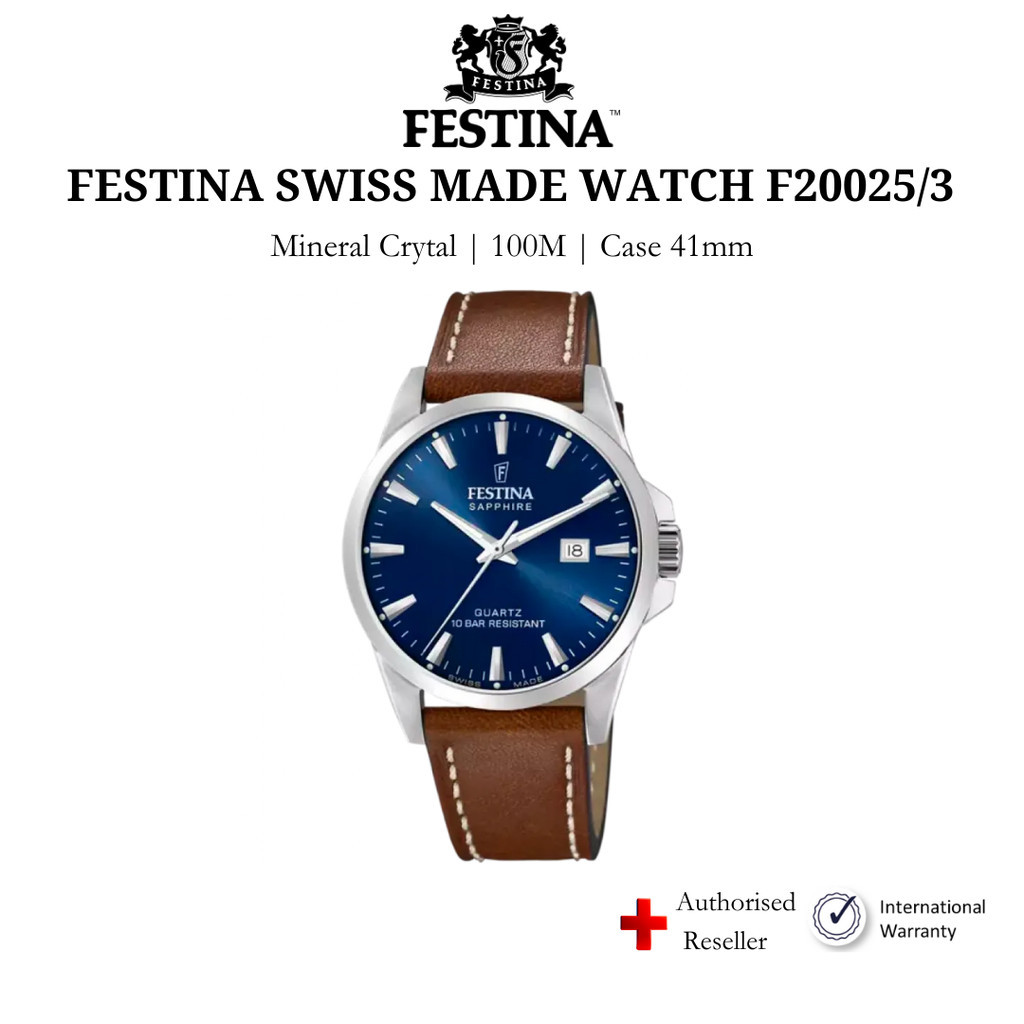 Đồng hồ nam Festina F20025/3 mặt kính Sapphire chống nước, dây da đeo ...