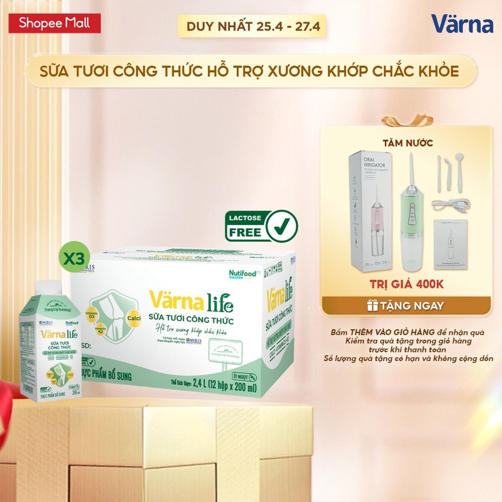 Combo 3 Thùng Varna Life sữa tươi công thức hỗ trợ xương khớp chắc khỏe ...