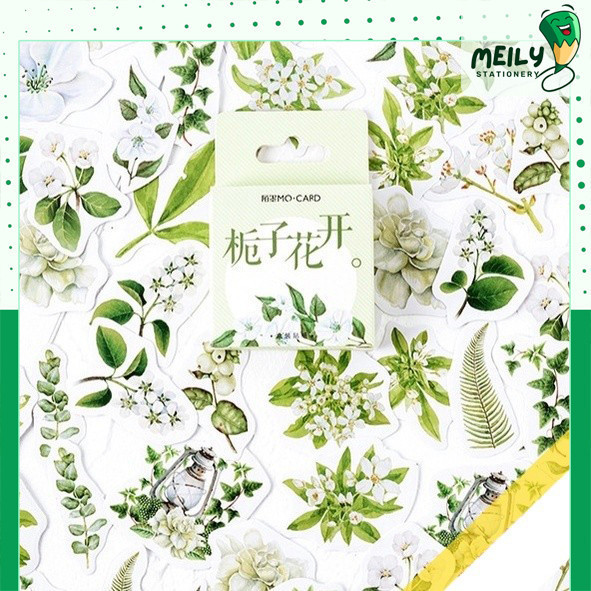 Hộp 45 Sticker nhãn dán Lá cây xanh, anh đào trang trí Bullet journal ...