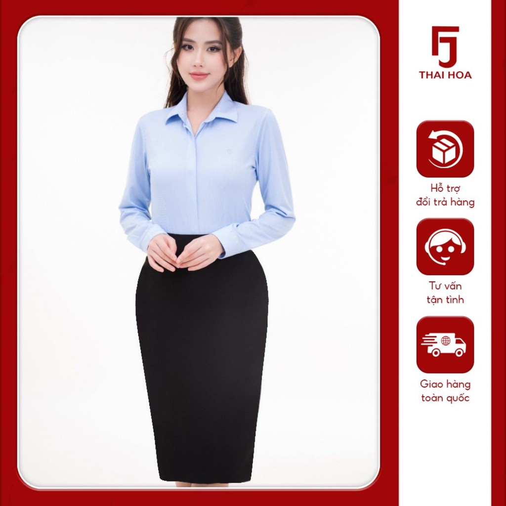 Áo sơ mi nữ tay dài Thái Hòa 2878 - vải sợi dệt kim co giãn tốt, có nẹp ...