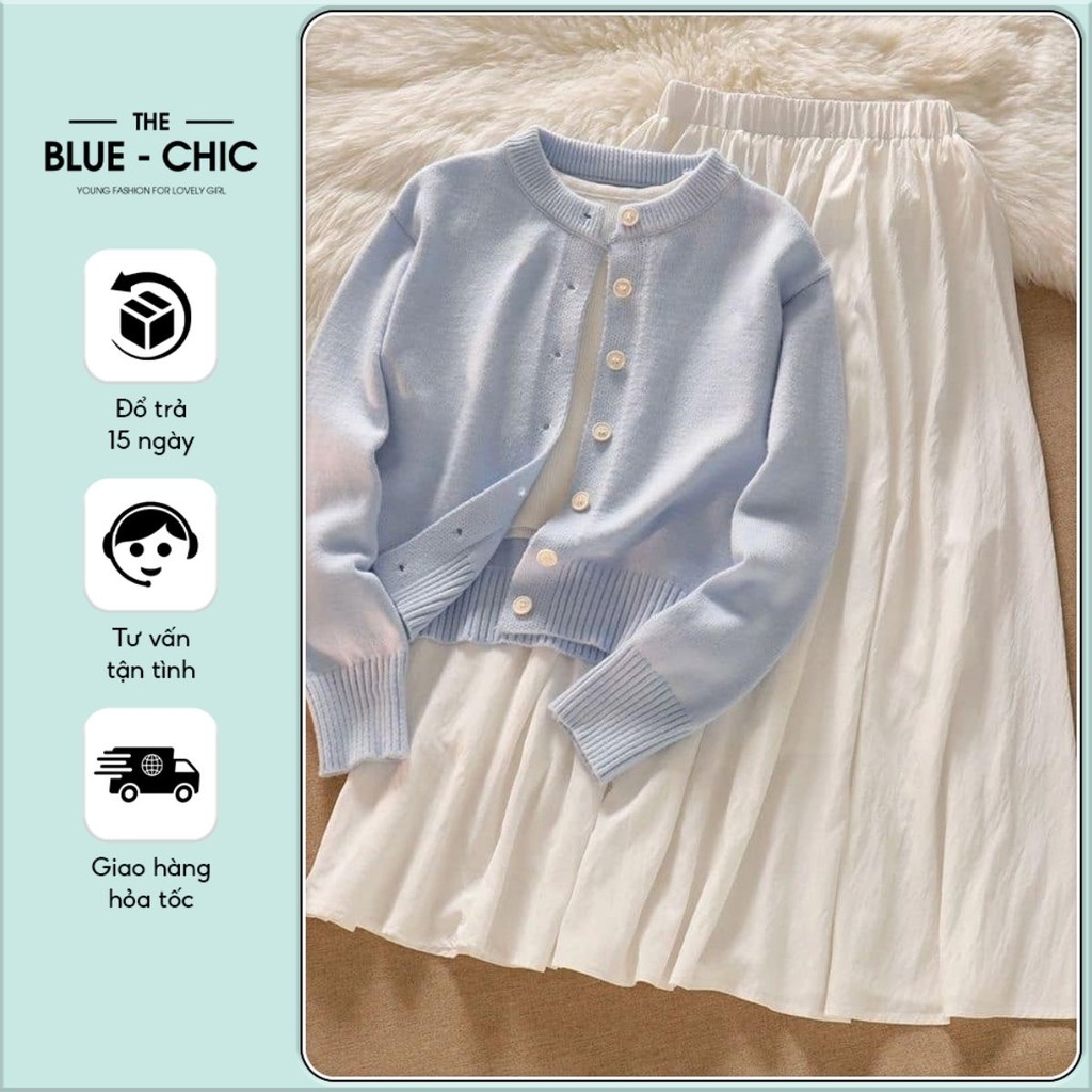 Set áo len nữ Riria xanh pastel phối chân váy trắng thanh lịch chất len ...