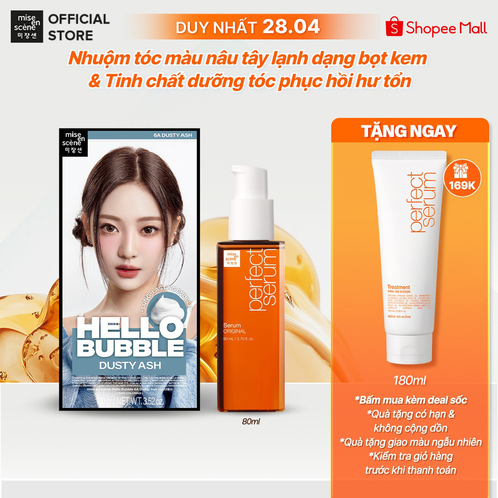 Bộ Nhuộm tóc mise en scène Hello Bubble 6A Dusty Ash màu nâu tây lạnh + Perfect Serum Original ...