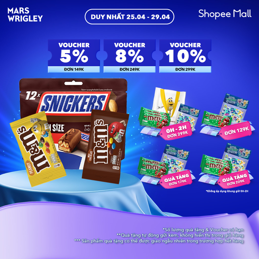 Combo Kẹo Sô Cô La Snicker 240g, M&M Sữa 180g, M&M Đậu Phộng 180g ...
