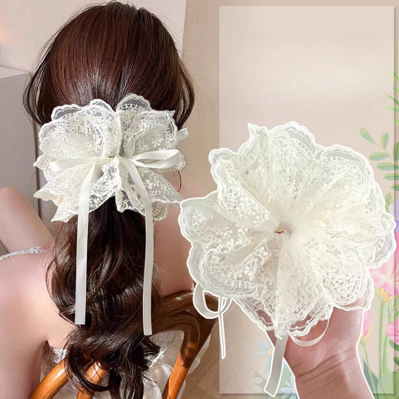 Dây buộc tóc dây rút ren ngọt ngào Cột Tóc Ren Buộc Scrunchies 4 Lớp Tự ...