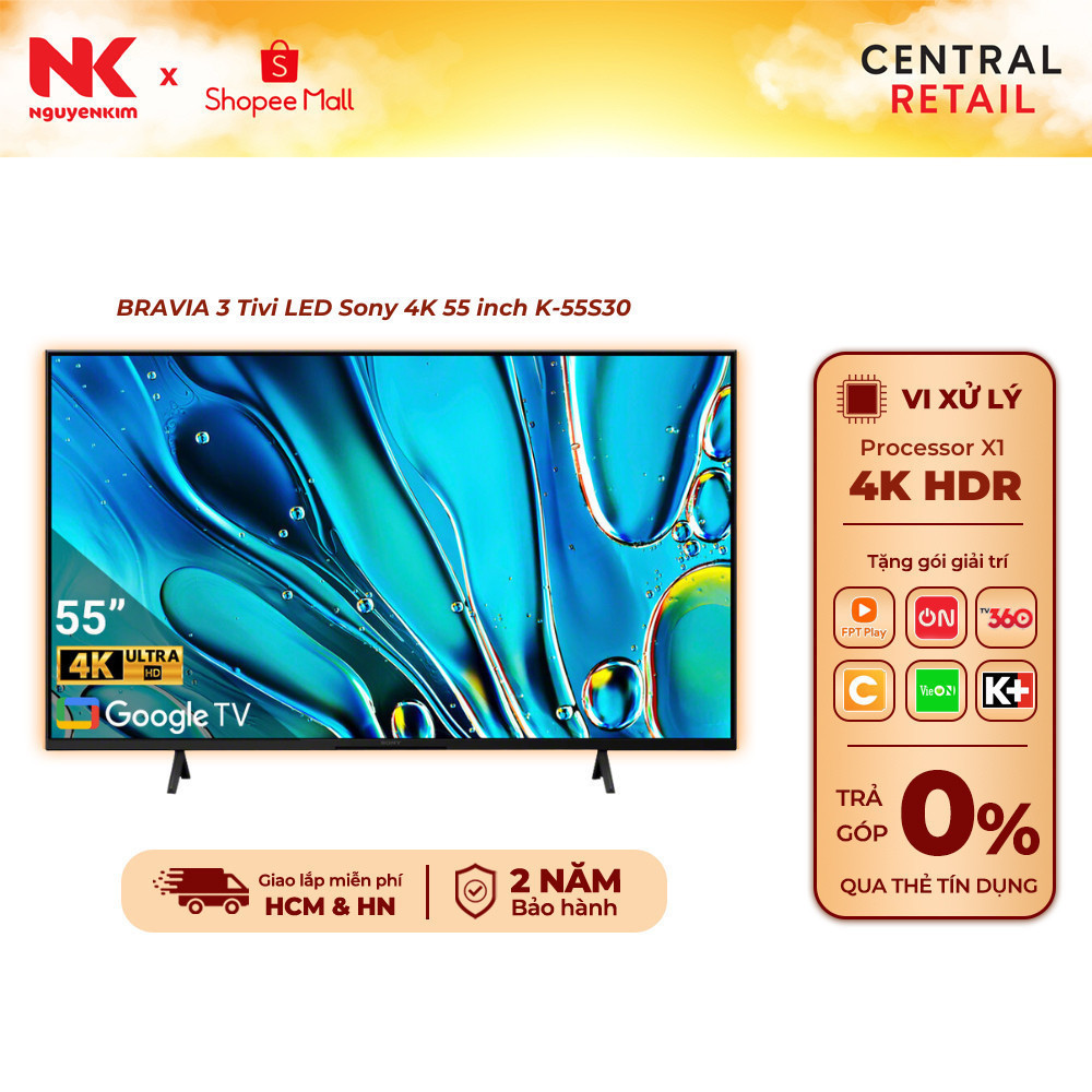 BRAVIA 3 Tivi LED Sony 4K 55 inch K-55S30 | Shopee Việt Nam