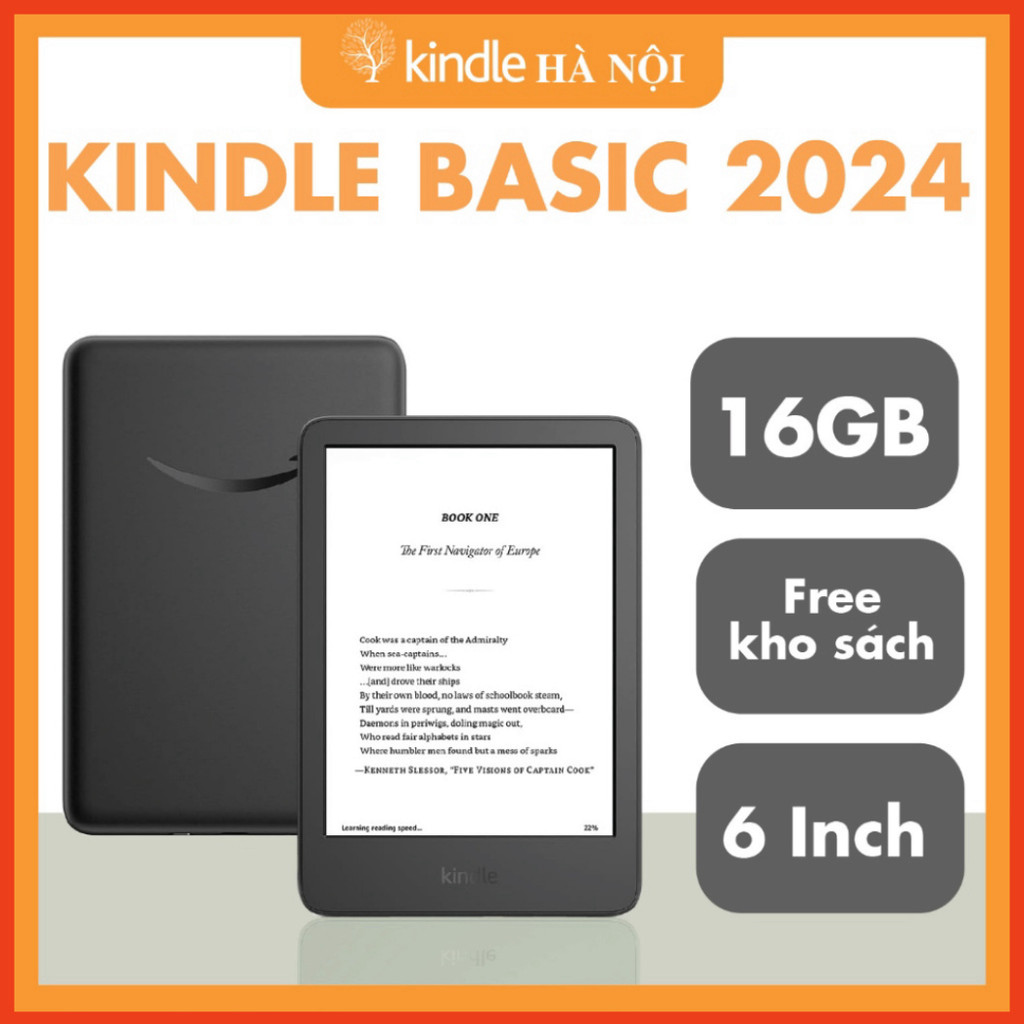 Máy đọc sách Kindle Basic 2022-2024 kèm theo 100.000 cuốn sách miễn phí ...