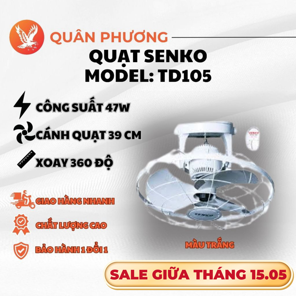 Quạt trần đảo Senko TD105 chính hãng – Gió mạnh, tiết kiệm điện, bảo ...