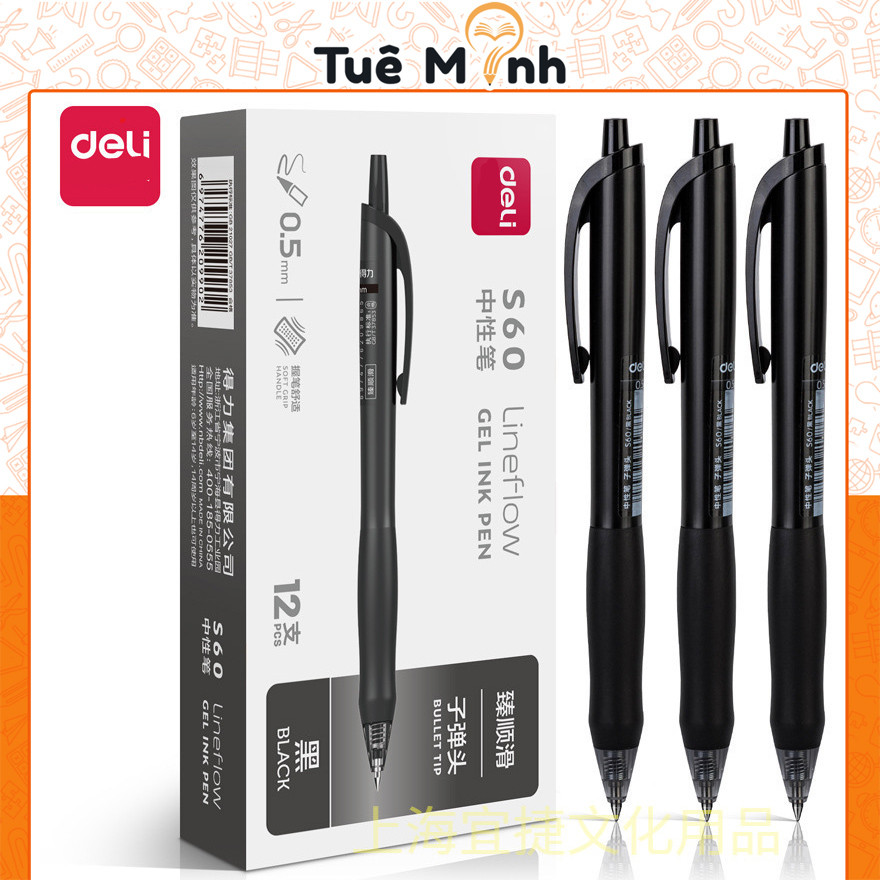 Bút mực gel Deli nét mượt Line Flow S60 ngòi 0.5mm đầu bi ngòi nón nhọn ...