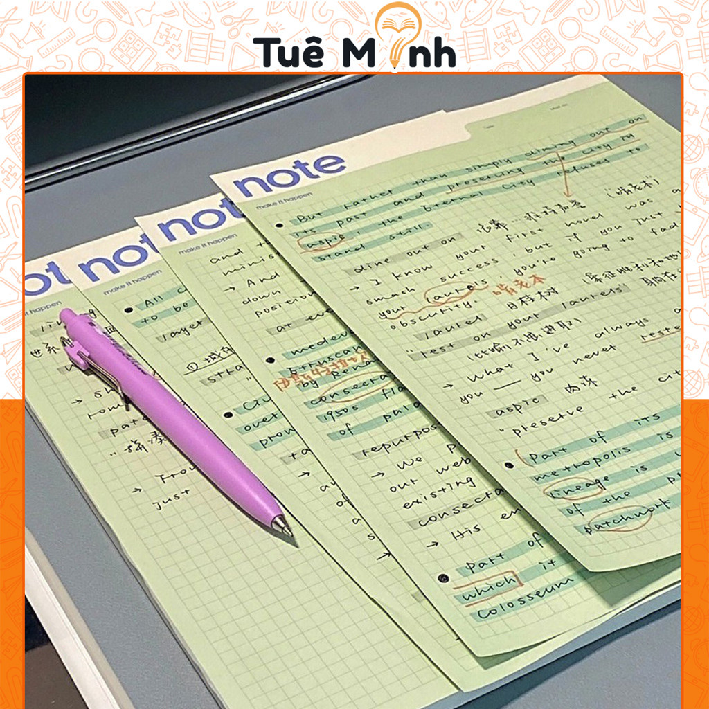 Tập 30 tờ giấy note màu retro B5 S42 Giấy note ghi chú kẻ caro hỗ trợ ...