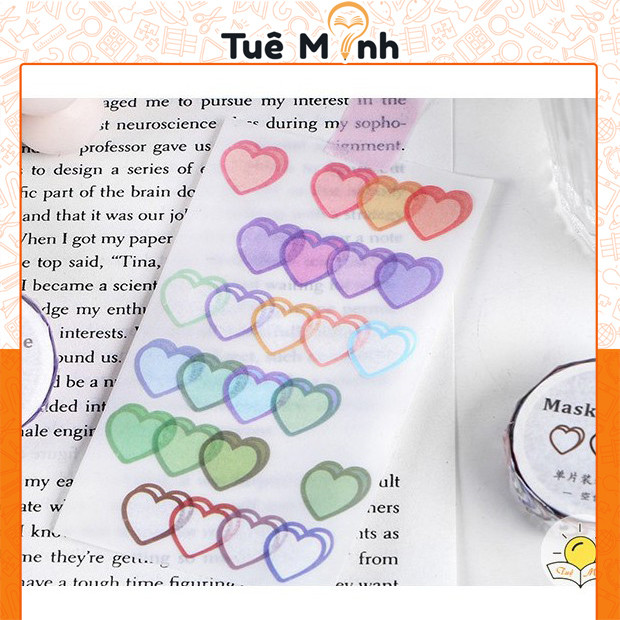 Cuộn 100 sticker trái tim dán trang trí sổ tay, take note, bưu thiếp ...