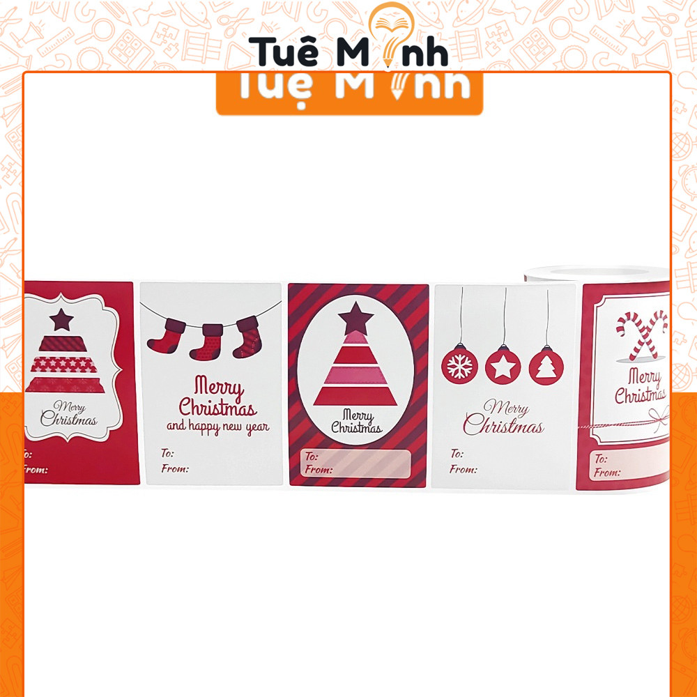 Cuộn 250 decal From To TE41 Noel quà tặng 5*7.5cm nền trắng đỏ, sticker ...