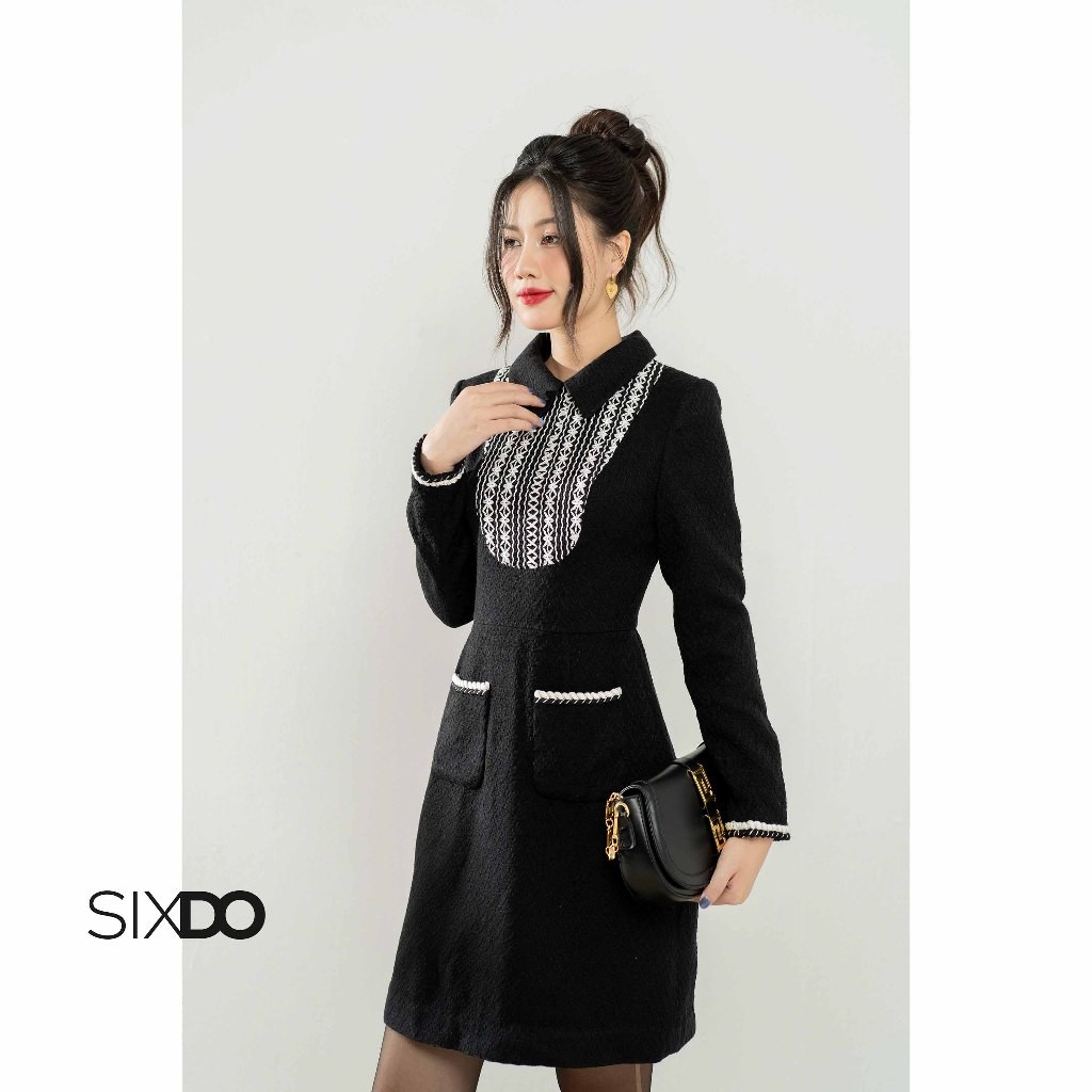 Đầm tweed dài tay SIXDO (Black Long Sleeves Mini Tweed Dress) | Shopee ...