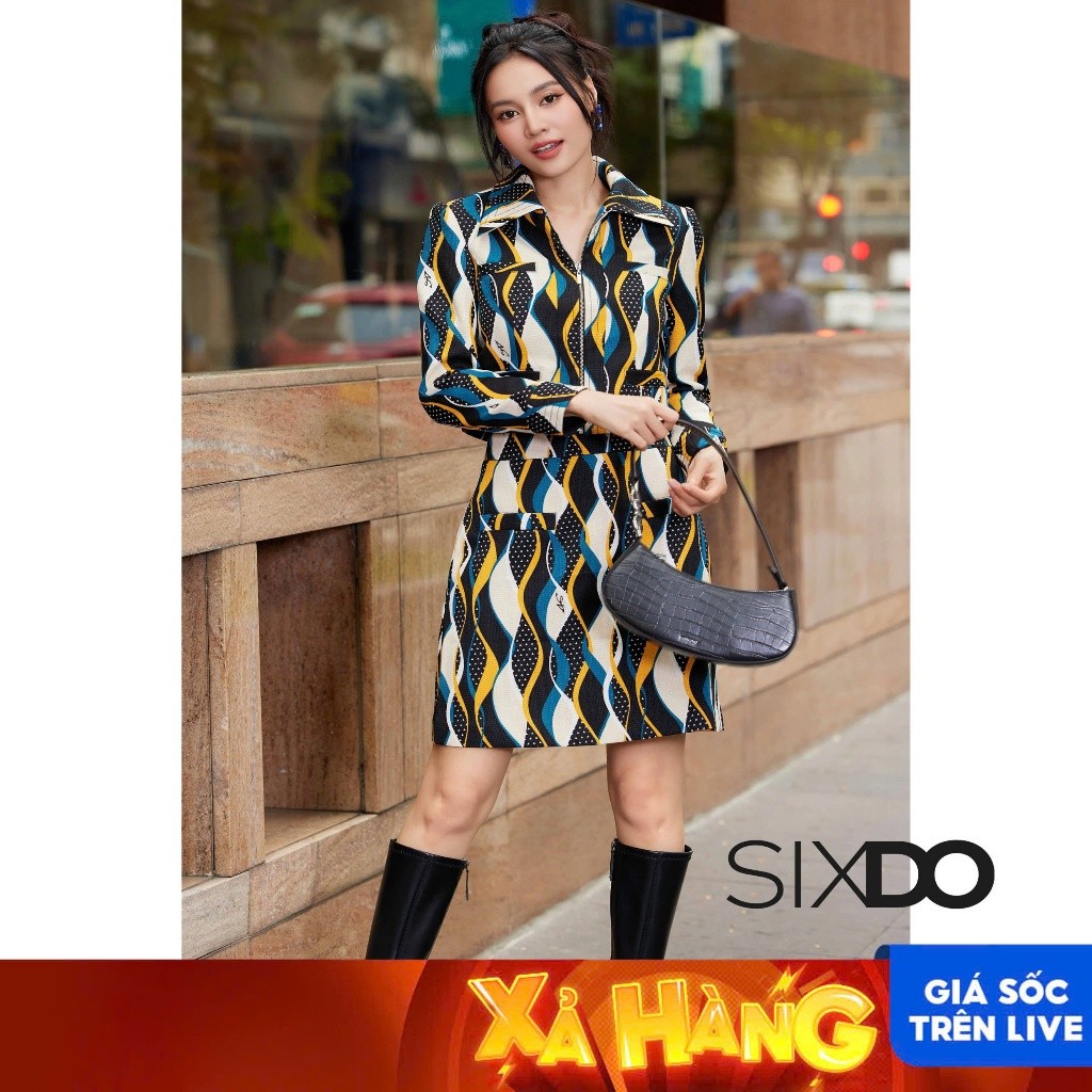 Áo Vest nữ họa tiết geomitric SIXDO (Yellow Geomitric Long Sleeves Raw ...