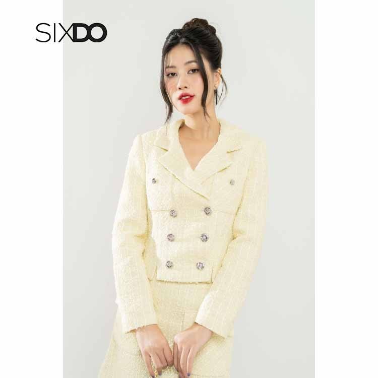 Áo vest tweed nữ dáng ngắn SIXDO (Light Yellow Cropped Tweed Vest ...