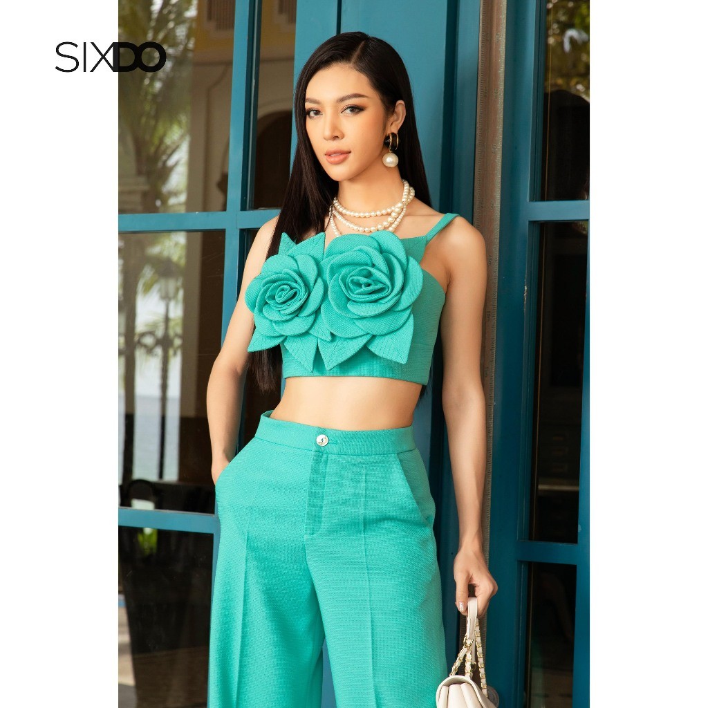 Áo 2 dây thêu hoa thủ công SIXDO (Turquoise Raw Top With Flower ...