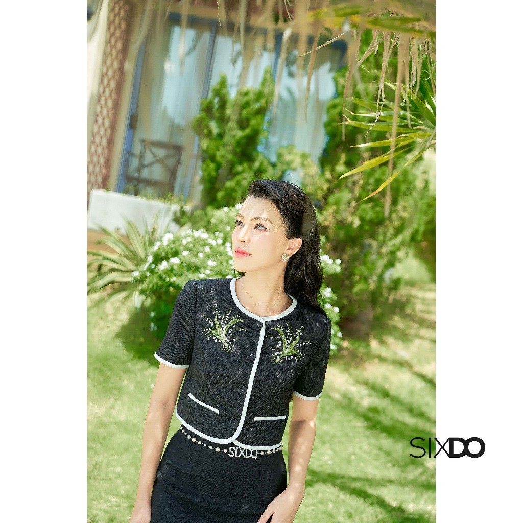 Áo vest dáng ngắn họa tiết hoa SIXDO (Black Raw Vest With Embroidered ...
