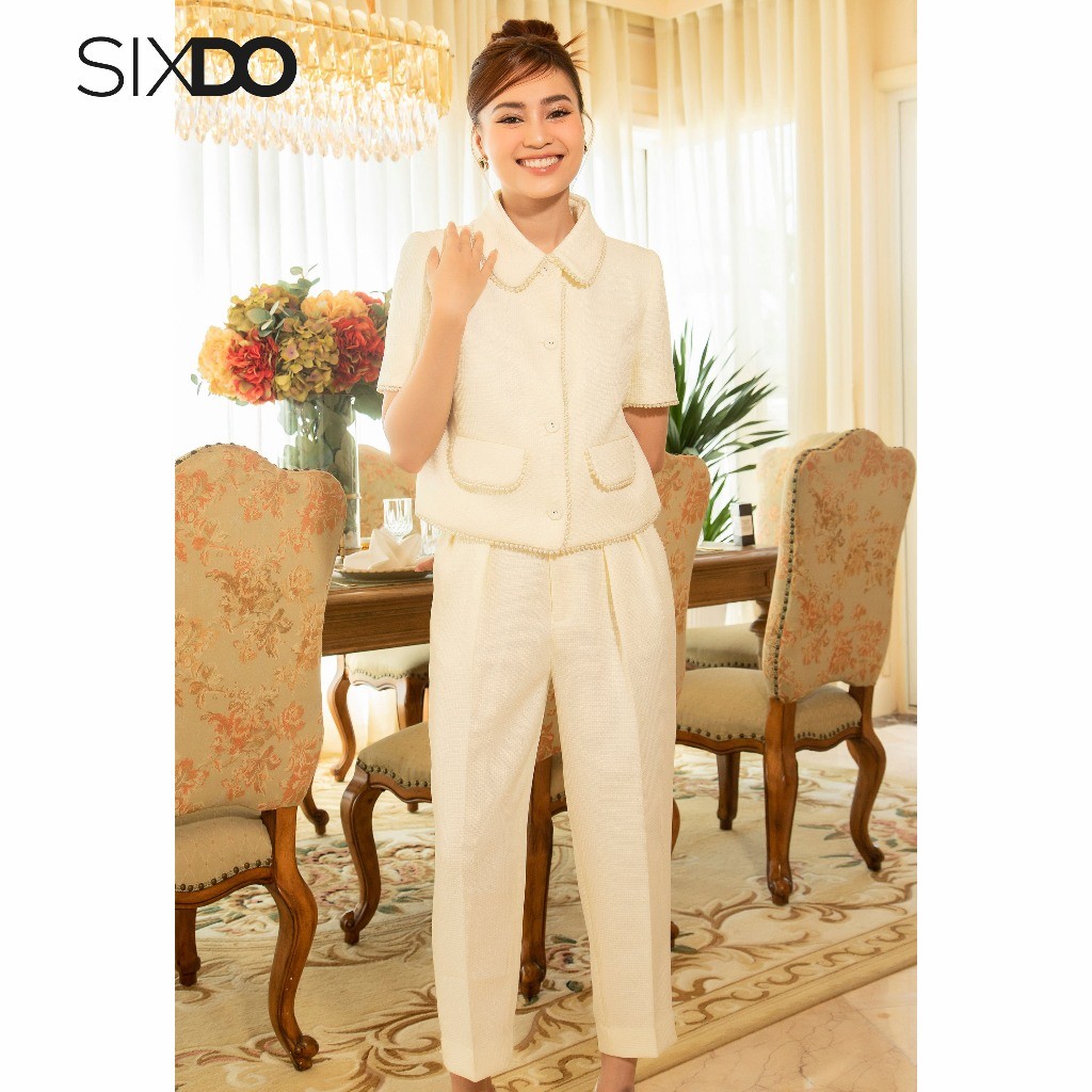 Áo Vest nữ kem viền ngọc SIXDO (Cream Short Sleeves Woven Vest ...