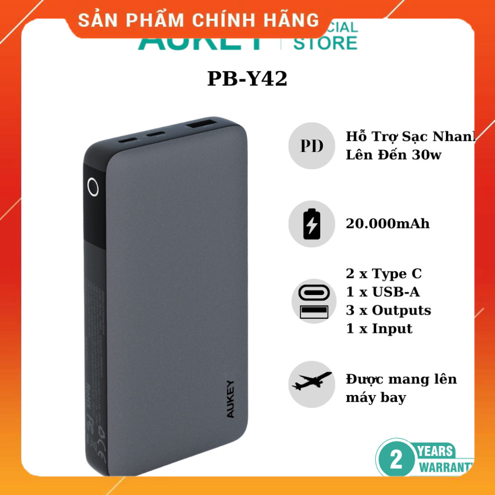 Pin Sạc Dự Phòng Aukey Sprint X PB-Y42 20.000mAh - Hỗ Trợ Sạc Nhanh 30W ...