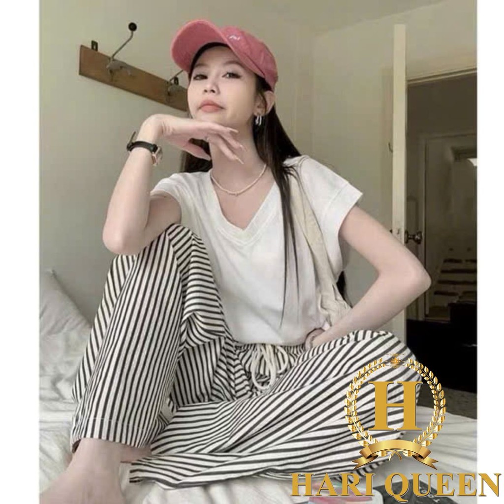 Quần Dài Kẻ Sọc Ống Rộng Nữ Dáng Suông Lưng Cao Cạp Chun Sọc Thẳng Suông Đen Mẫu Mới New ...