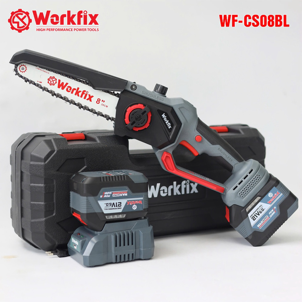 Hỏa Tốc Máy cưa xích pin WORKFIX WF-CS08BL, Công suất 600w, Chiều dài ...