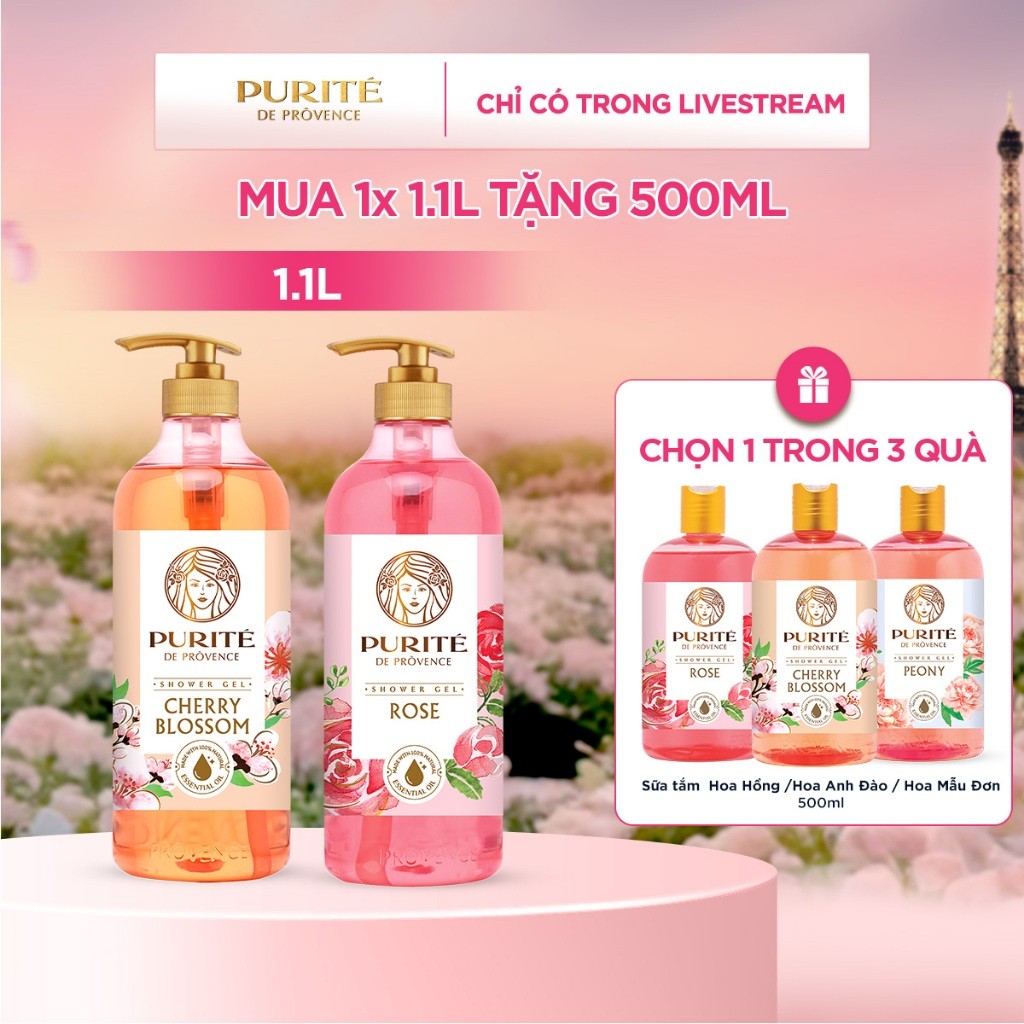 [LIVE] Combo Sữa Tắm Purite Anh Đào/Hoa Hồng 1.1L + Tặng Sữa Tắm Purite ...