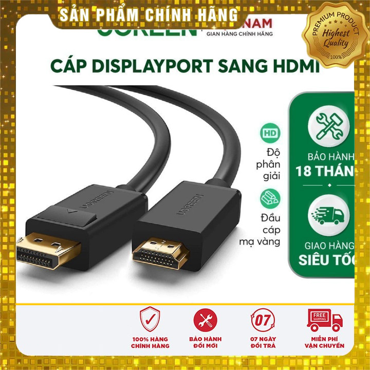 Dây cáp DisplayPort sang HDMI UGREEN DP101 | Hỗ trợ phân giải 1920x1200 | Phân Phối Chính Hãng ...