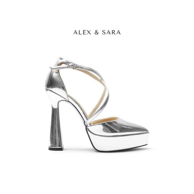 Giày đúp mũi nhọn bít hậu cao 13cm điểm nhấn hai quai chéo Alex Sara | ALEX & SARA - LT34 ...